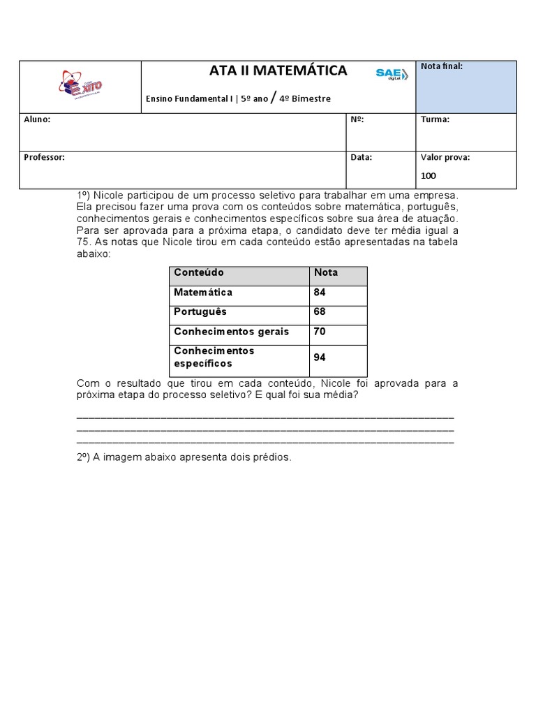 Ata Ii Matemática 5ºano Iv Bimestre | PDF | Xadrez