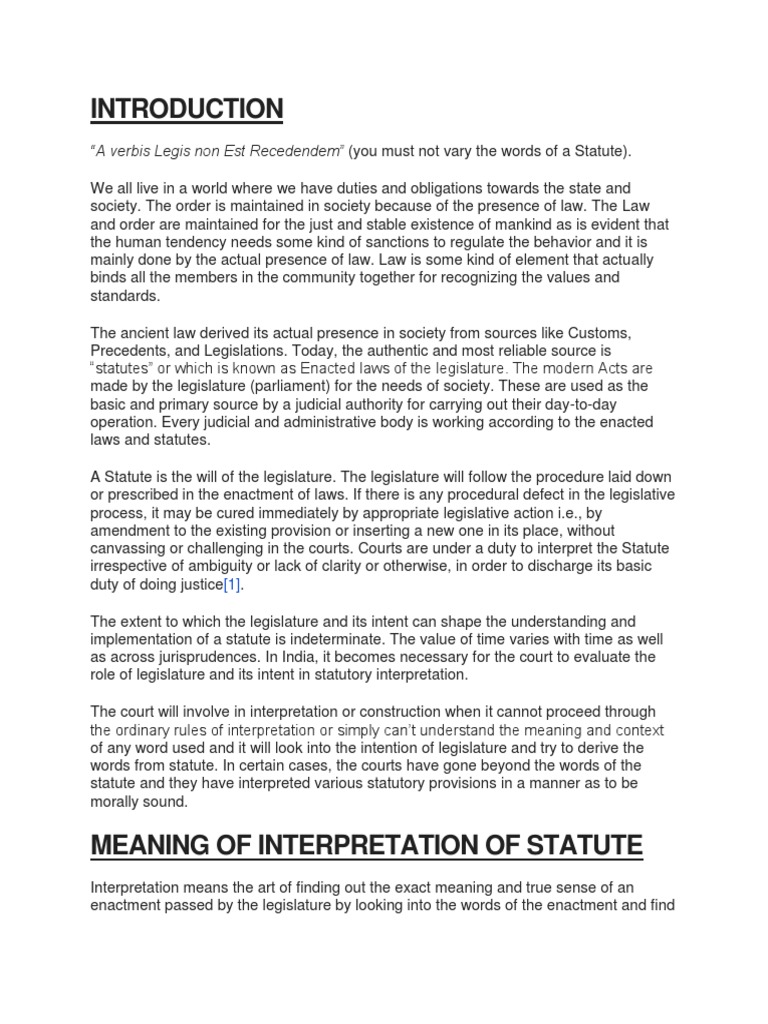 Conventional Way of Interpretation of Statute Is To Seek The Intention ...