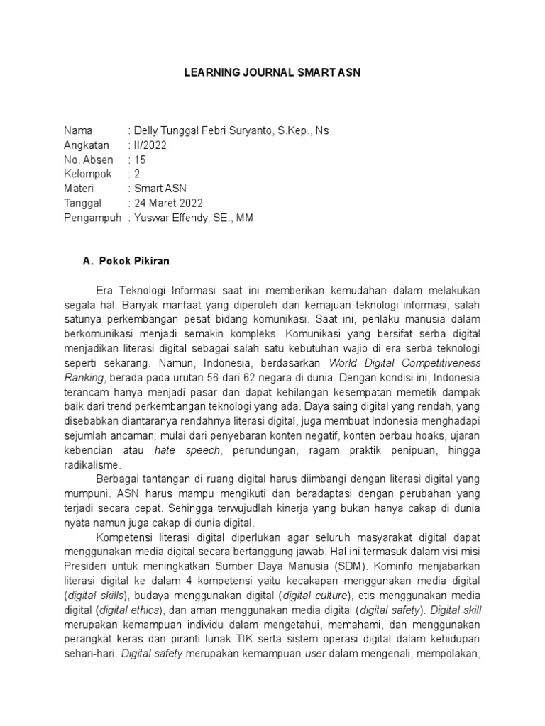 Learning Journal Smart Asn & Manajemen Asn | PDF