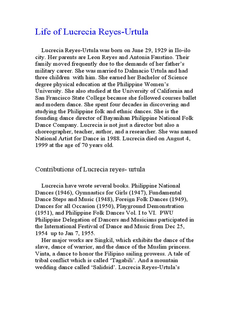 Lucrecia Reyes-Urtula: National Artist 1988 | PDF