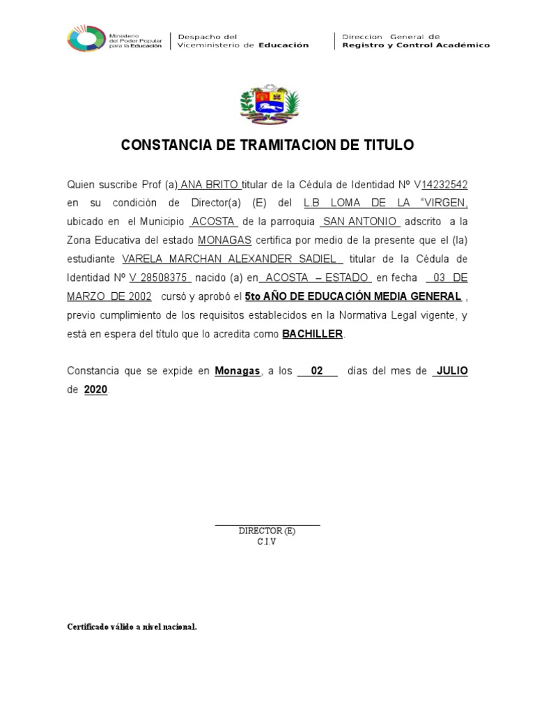 Constancia de Tramitación de Titulos 1 | PDF | Gobierno y personalidad | Privacidad