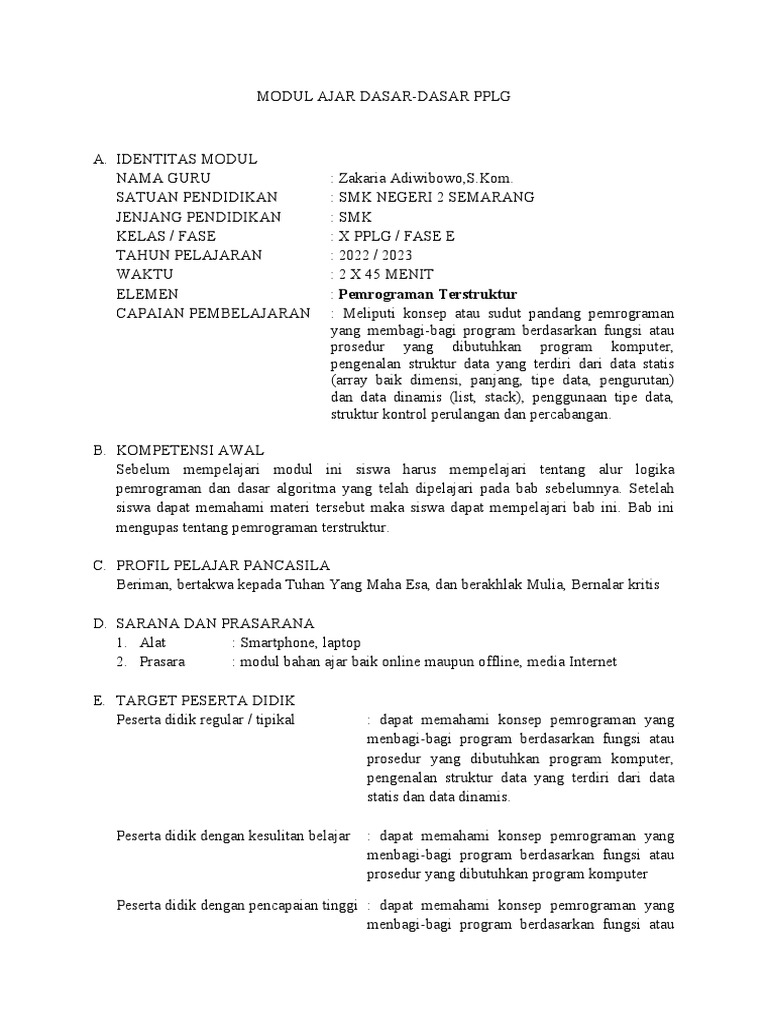 Modul Ajar Dasar PPLG - e | PDF