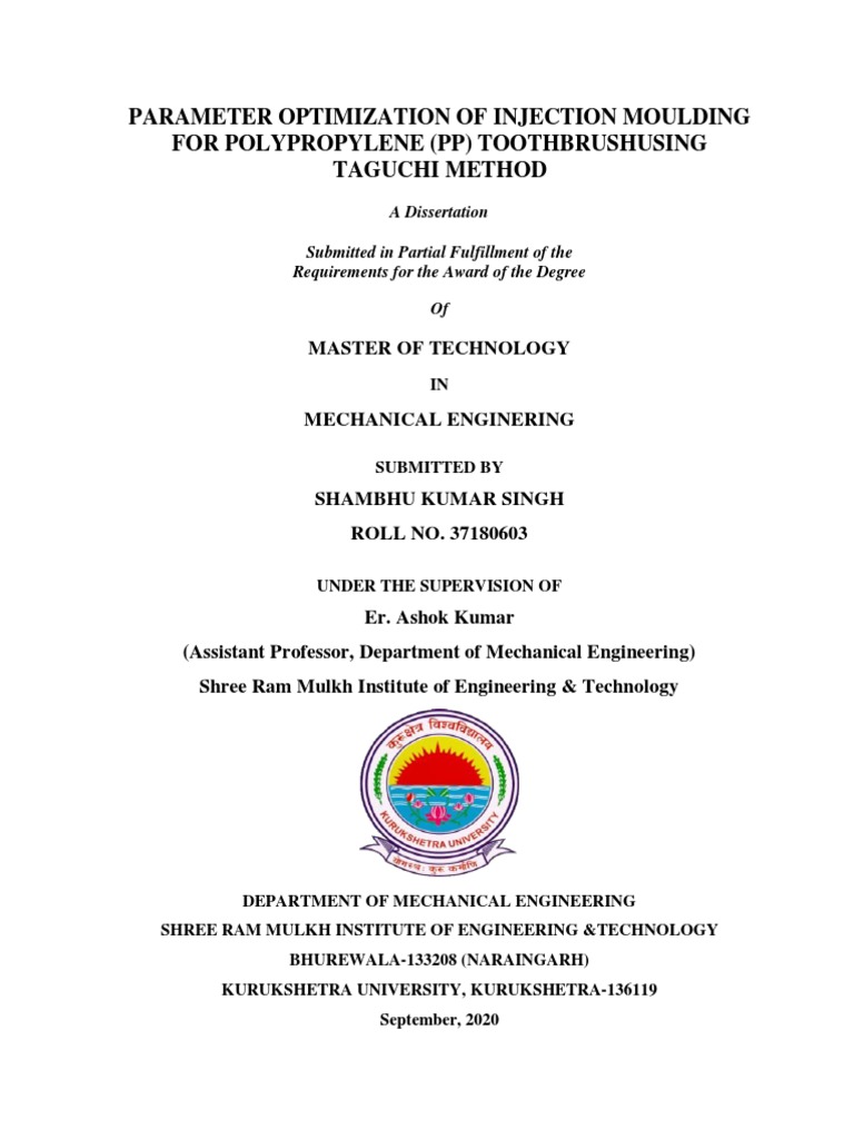 Thesis On Parameter Optimization of Injection Moulding For Polypropylene (PP) Toothbrushusing ...
