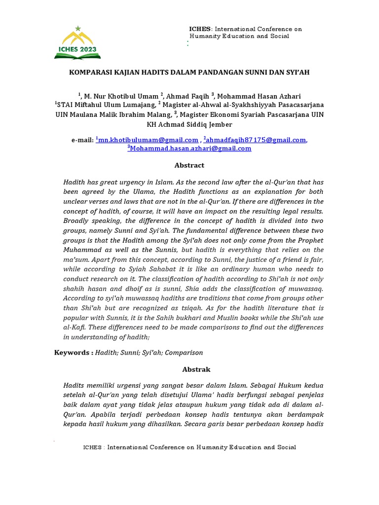 Abstrak Iches 2023 | PDF | Hadith | Banu Hashim