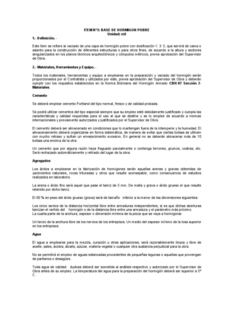 Hormigon Pobre | PDF | Hormigón | Cemento