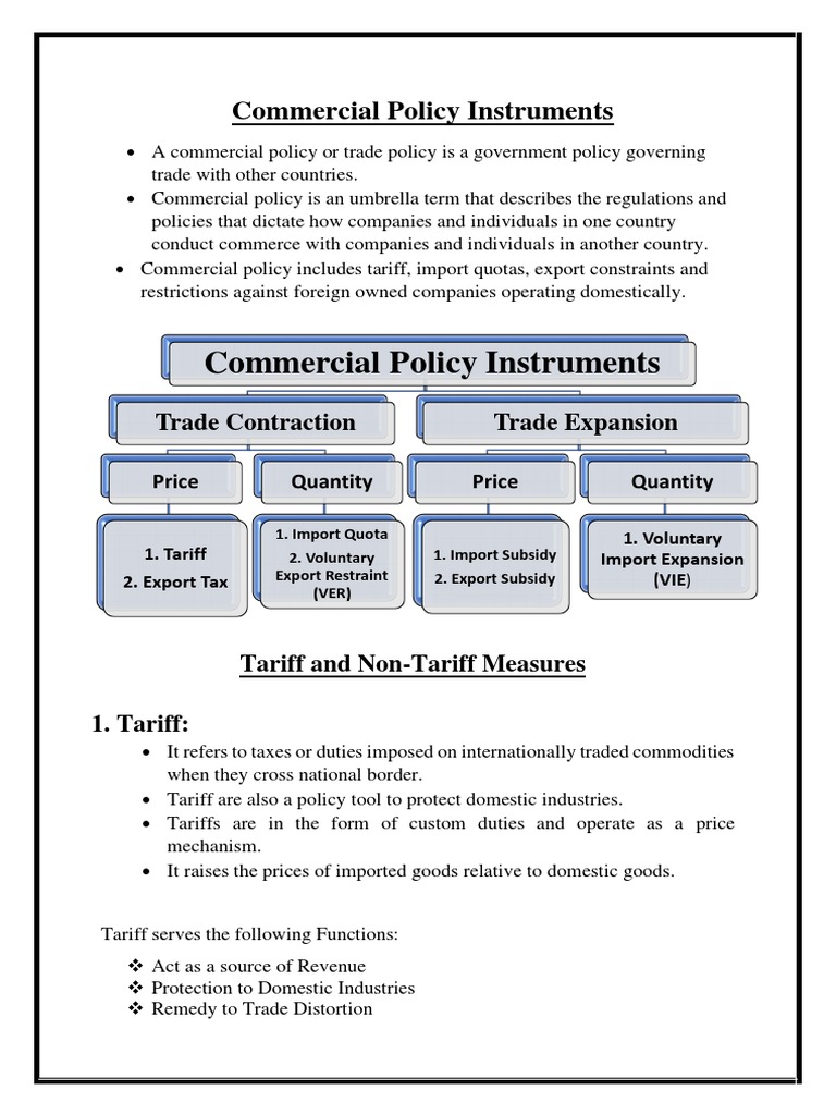 Commercial Policy Instruments | PDF