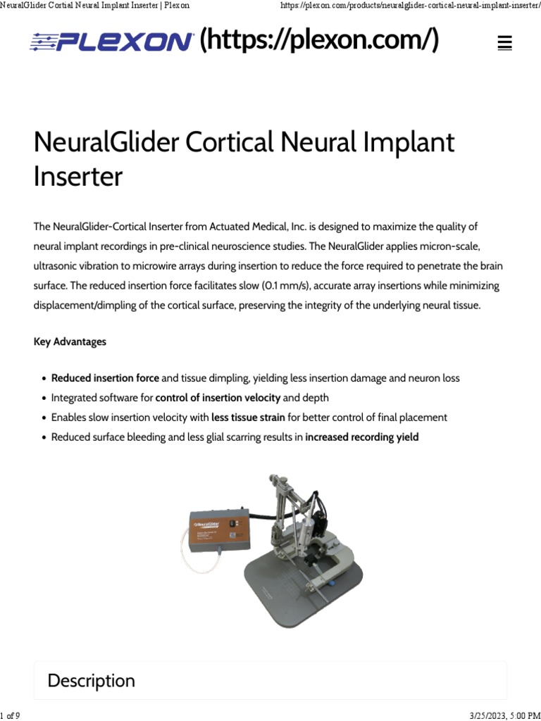 NeuralGlider Cortial Neural Implant Inserter Plexon | PDF | Power Supply | Electric Motor