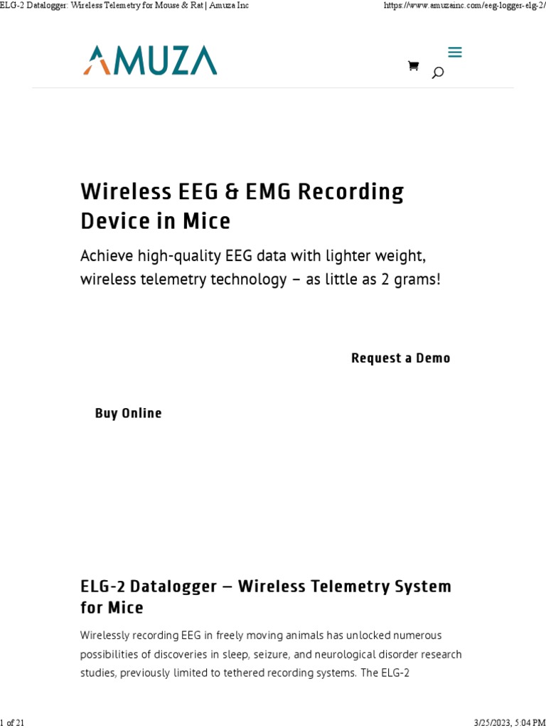 ELG-2 Datalogger Wireless Telemetry For Mouse & Rat Amuza Inc | PDF ...