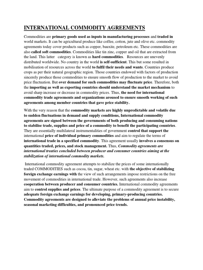 International Commodity Agreement | PDF | Commodity | Market (Economics)