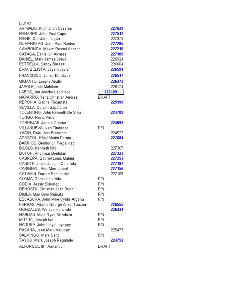 Students Name Lists From A4 | PDF
