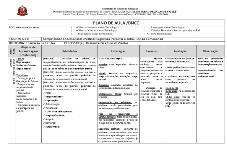 PLANO - AULA - Orientação de Estudos - 1º Bim | PDF | Aprendizado ...