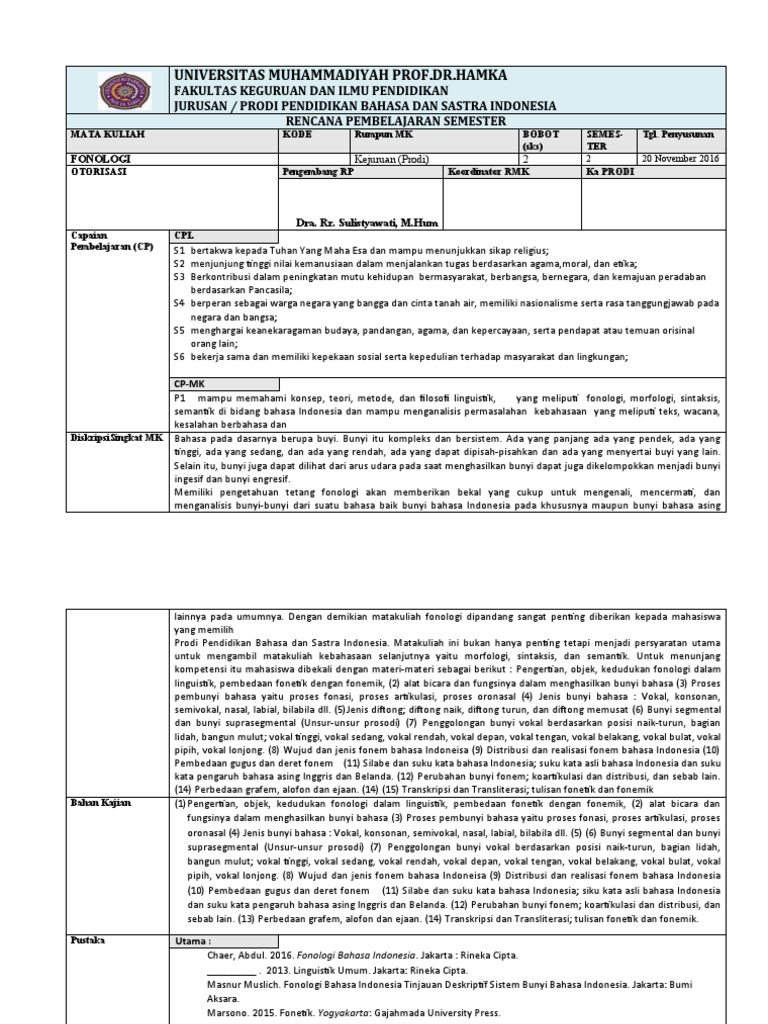 RPS Fonologi - Sulis Genap 2022-2023 | PDF