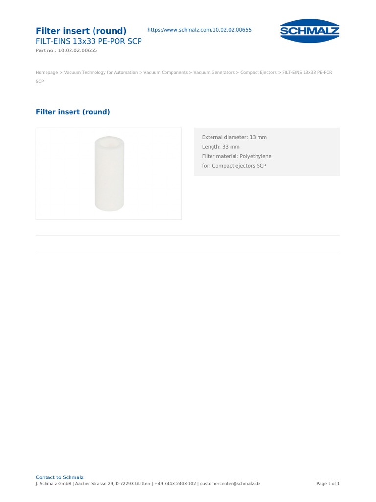 SCP-8557 Filter Insert Specifications | PDF