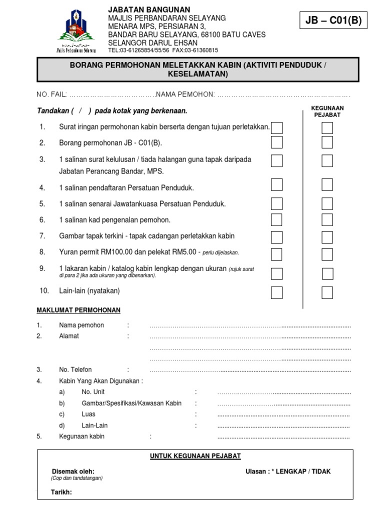c01b - Permohonan Meletak Kabin Aktiviti Penduduk | PDF | Komputer
