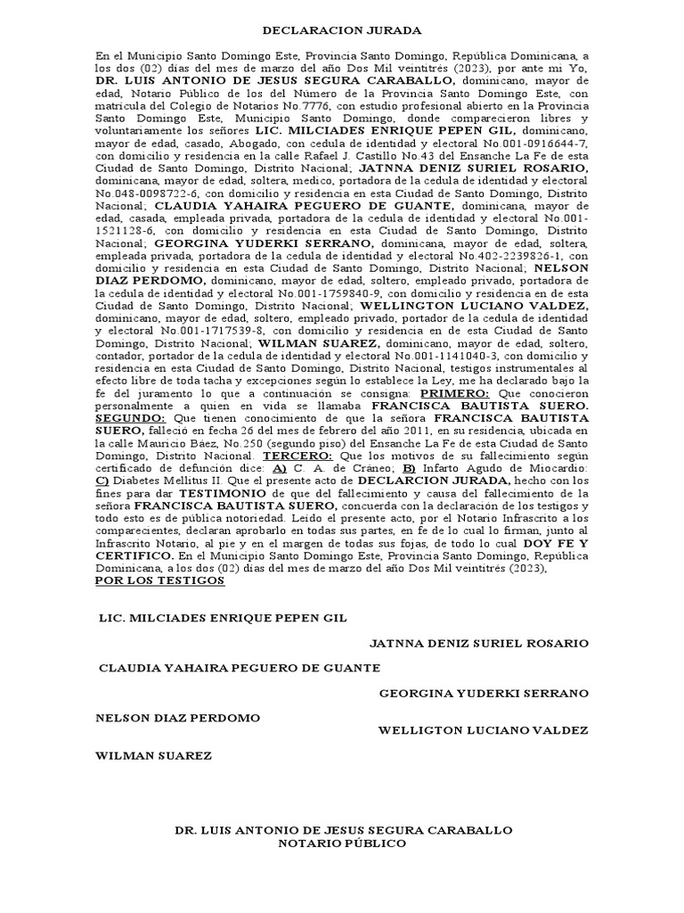 Declaracion Jurada | PDF | República Dominicana | Justicia