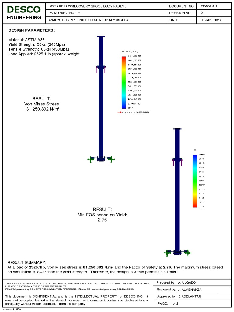 Fea23-001-R0 - Recovery Spool Body Padeye | PDF | Strength Of Materials ...