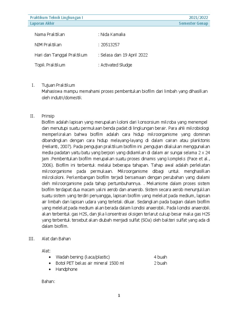 Laporan Akhir PTL 1 - Activated Sludge | PDF
