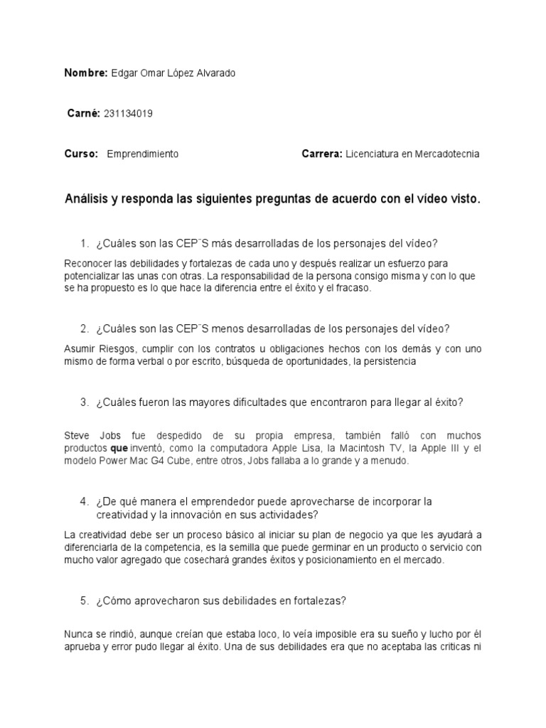 Analisis y Preguntas Del Video | PDF | Iniciativa empresarial | Apple Inc.