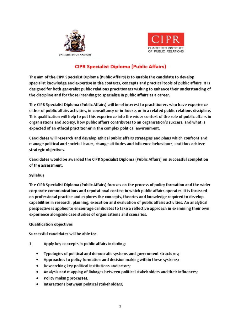 CIPR Specialist Diploma (Public Affairs) Syllabus For Publication | PDF | Public Relations ...