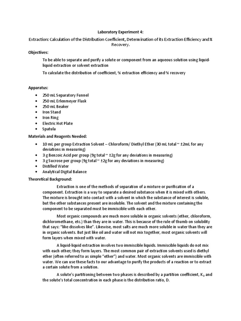 Laboratory Experiment 4 Extraction | PDF | Solubility | Solvent