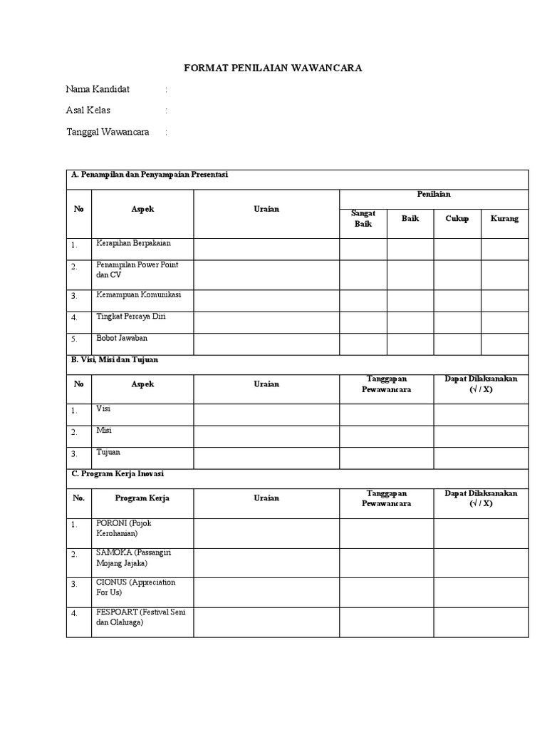 Format Penilaian Wawancara. | PDF