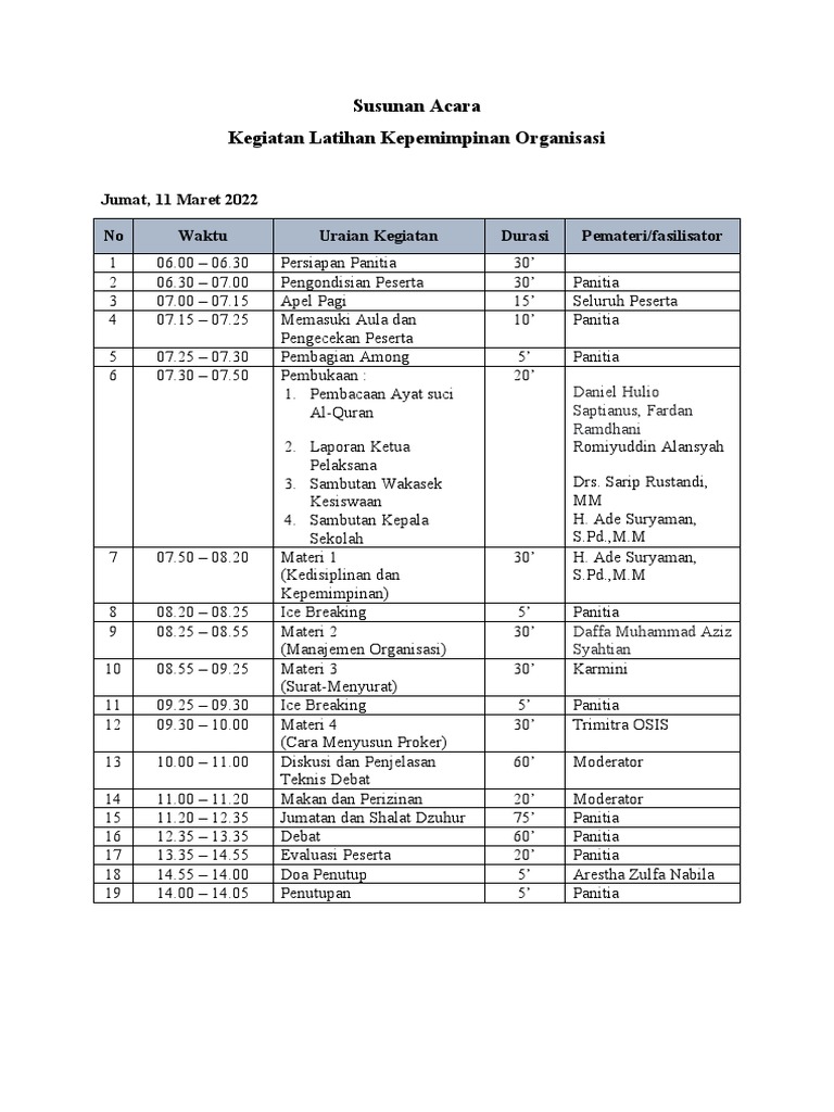 Susunan Acara LKO 2022 | PDF