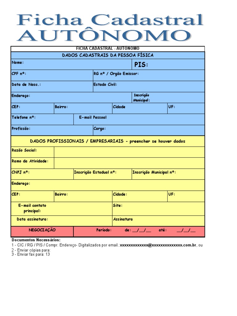 Ficha Cadastral - Autônomo | PDF