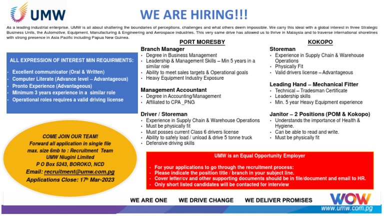 UMW Niugini Limited Are Looking For New Talent | Download Free PDF ...