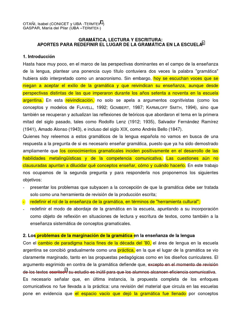 Gaspar y Otañi - Gramática, Lectura y Escritura. Aportes para Redefinir ...