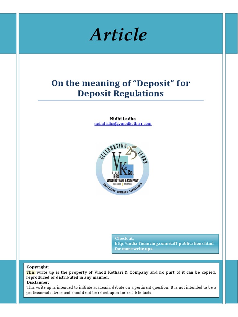 Article On Deposits-Vinod Kothari Consultants | PDF | Loans | Reserve Bank Of India