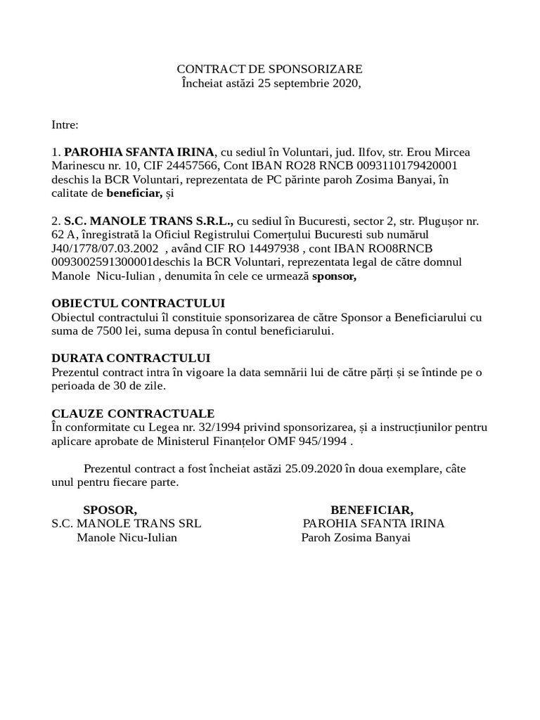 Contract de Sponsorizare | PDF
