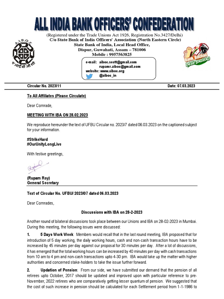 11 - 2023 - Aiboc - UFBU - Meeting With IBA On 28.02.2023 | PDF | Economies