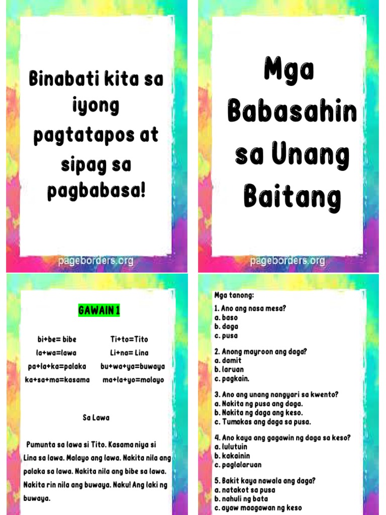 Grade 1 Filipino Reading Booklet | PDF