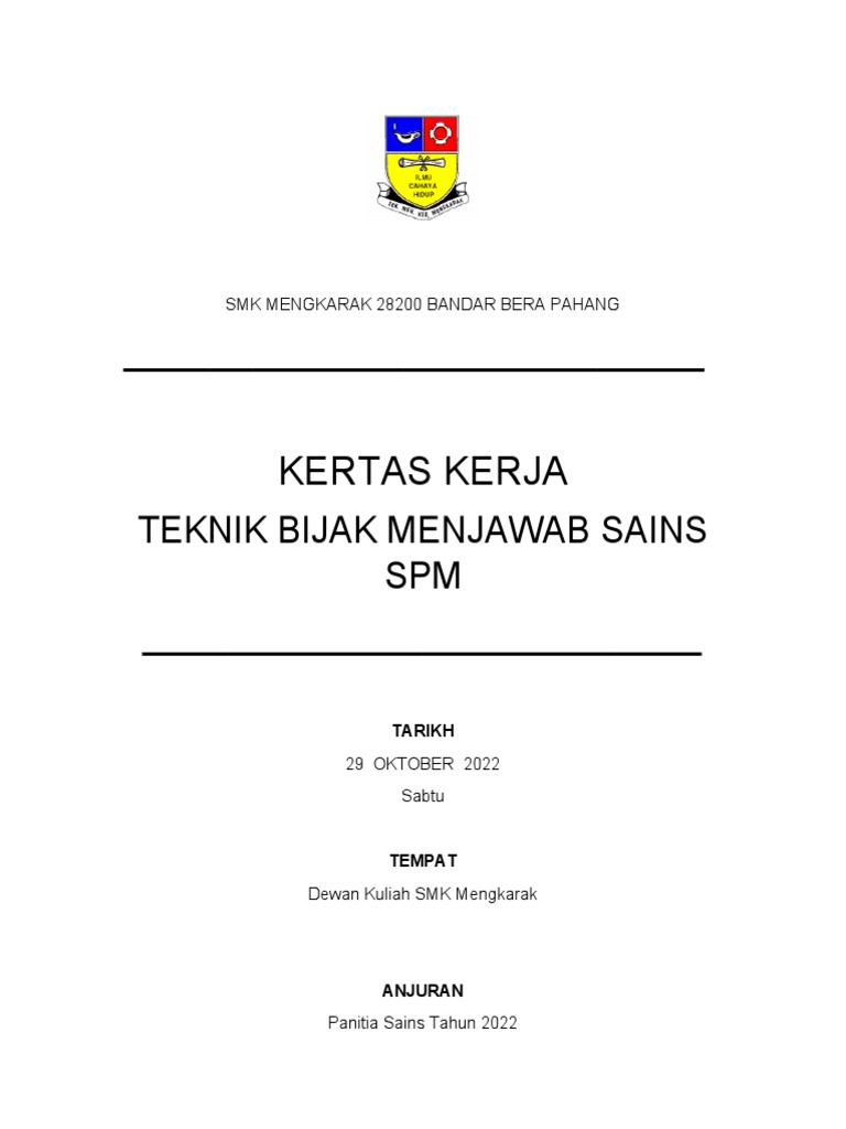 Kertas Kerja TEKNIK MENJAWAB SAINS 2022 | PDF