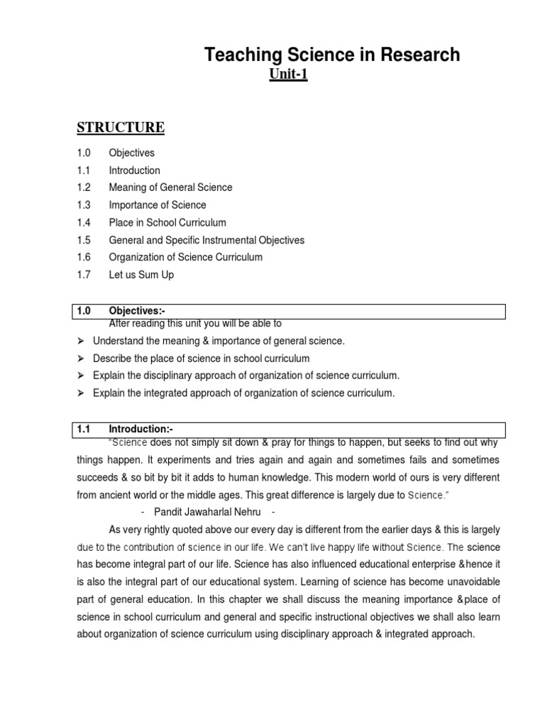 Research in Science Unit 1 2 | PDF | Science | Teachers