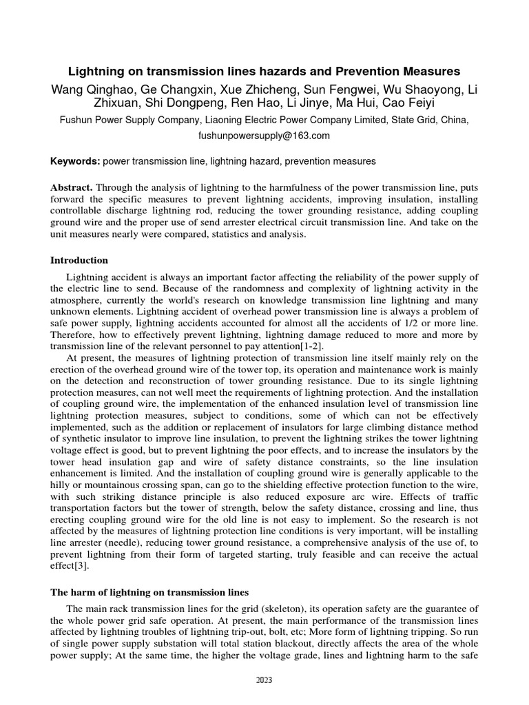 Lightning On Transmission Lines Hazards and Prevention Measures | PDF ...