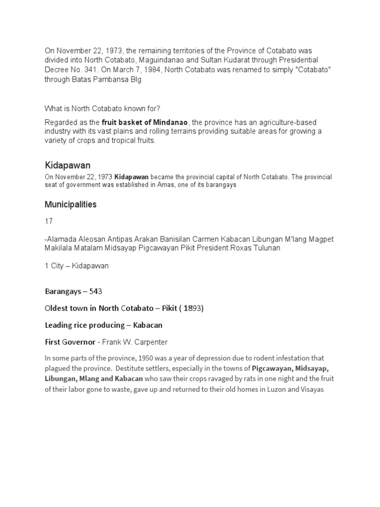 History and Overview of North Cotabato | PDF