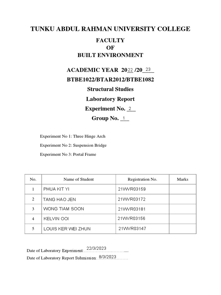 Suspension Bridge - TARUMT Lab Report | PDF