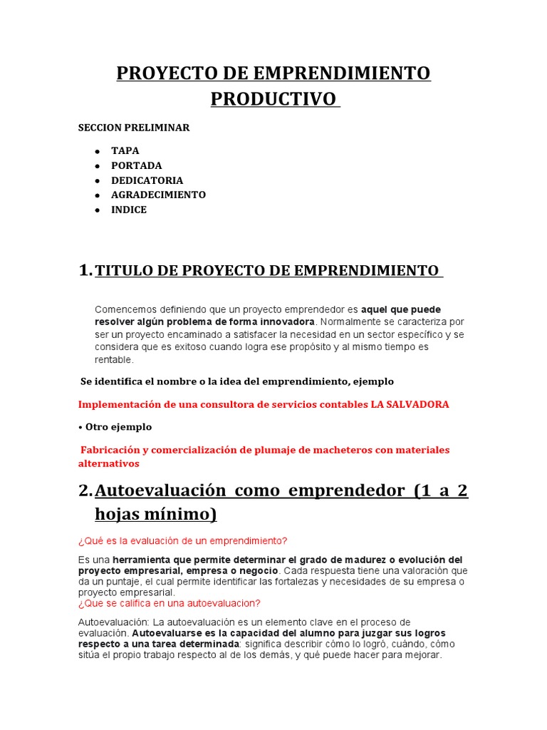 Proyecto de Emprendimiento Productivo | PDF | Iniciativa empresarial | Modelo de negocio