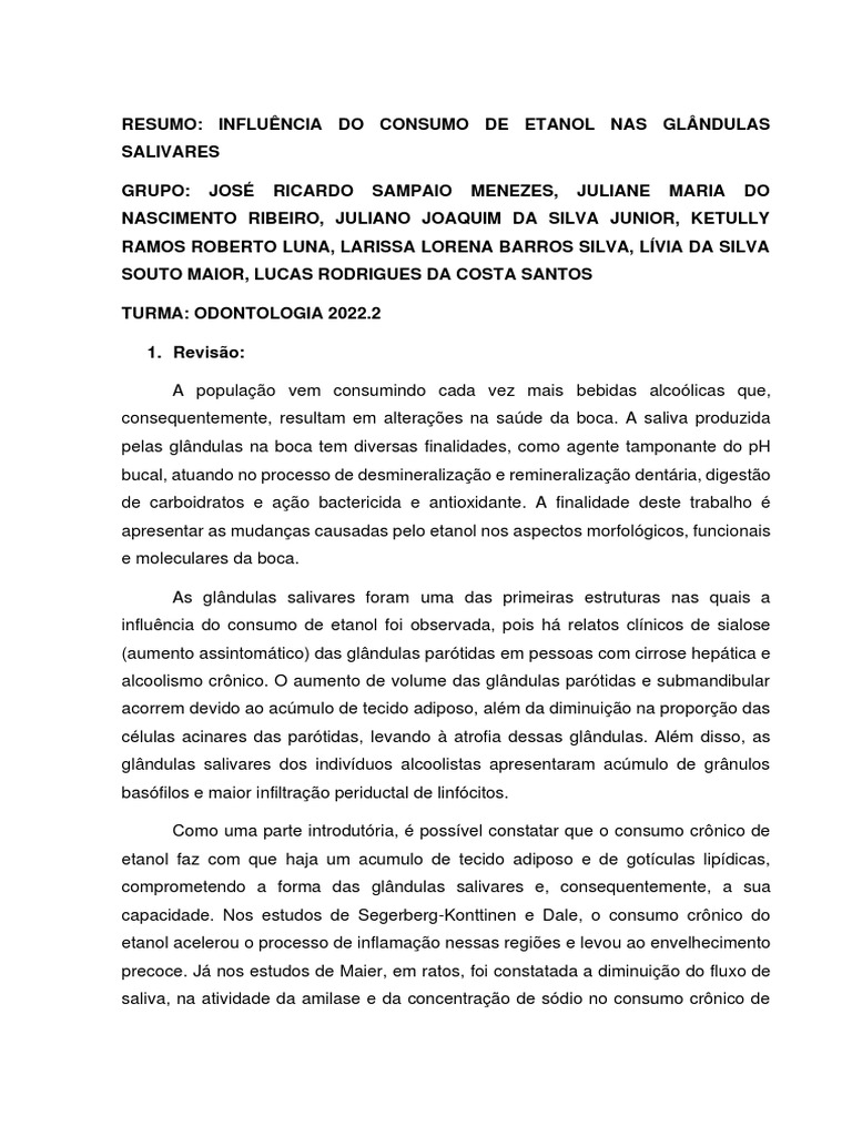 Resumo - Influência Do Consumo de Etanol Nas Glândulas Salivares PDF ... Resumo - Influência Do Consumo de Etanol Nas Glândulas Salivares PDF ...
