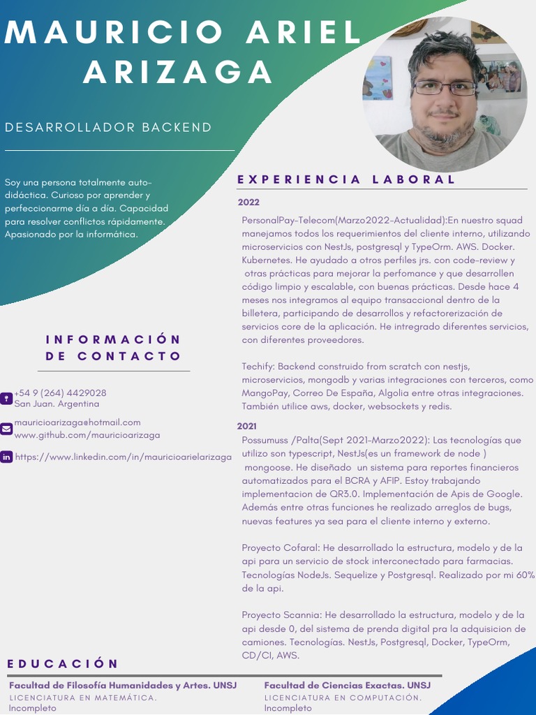 CV - Mauricio Ariel Arizaga - Dev Backend - 2023 | PDF | Ingeniería de software | Ingeniería de ...