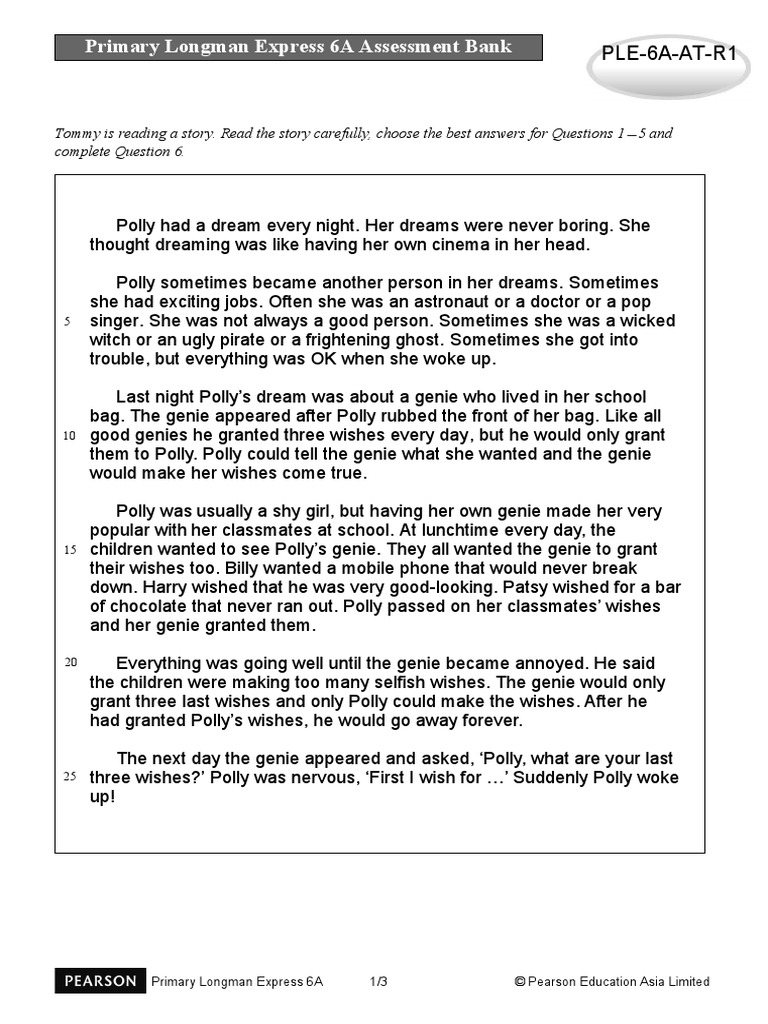 Primary Longman Express 6A Assessment Bank: PLE-6A-AT-R1 | PDF