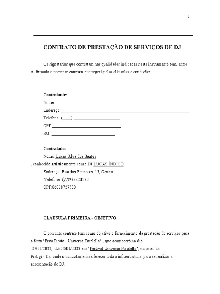 Contrato - DJ Pantera | PDF | DJ