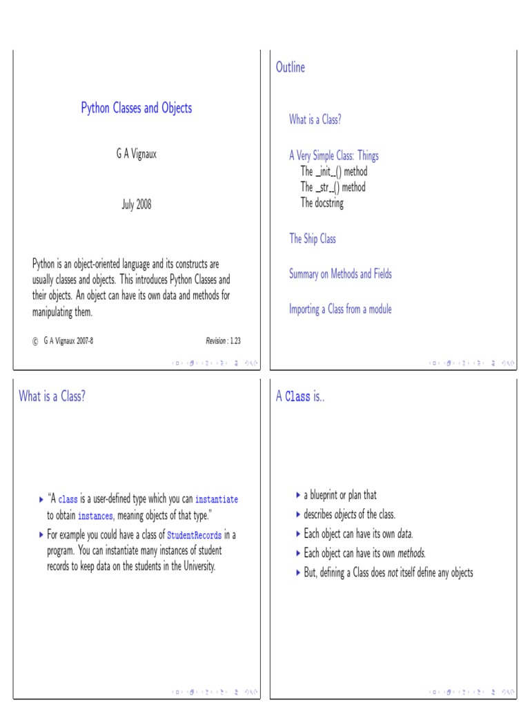 Python Class And Objects Pdf Class Computer Programming Method Computer Programming