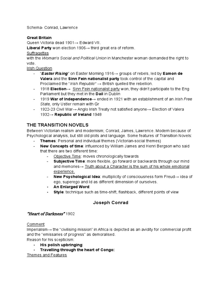 Schema - Conrad, Lawrence, Joyce-2 | PDF | Heart Of Darkness | Ulysses ...