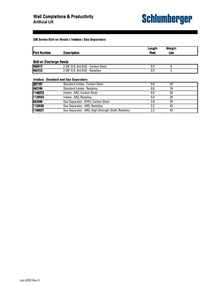 Schlumberger REDA Pump Specifications | PDF