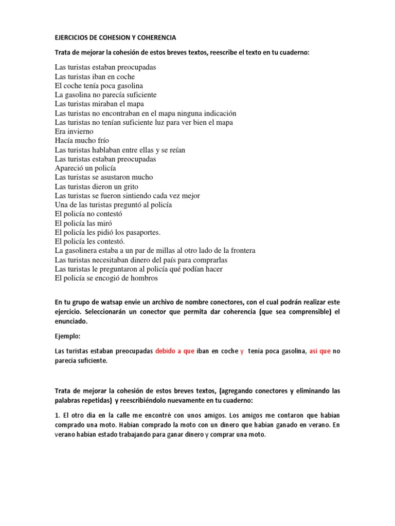 Ejercicios de Cohesion y Coherencia | PDF