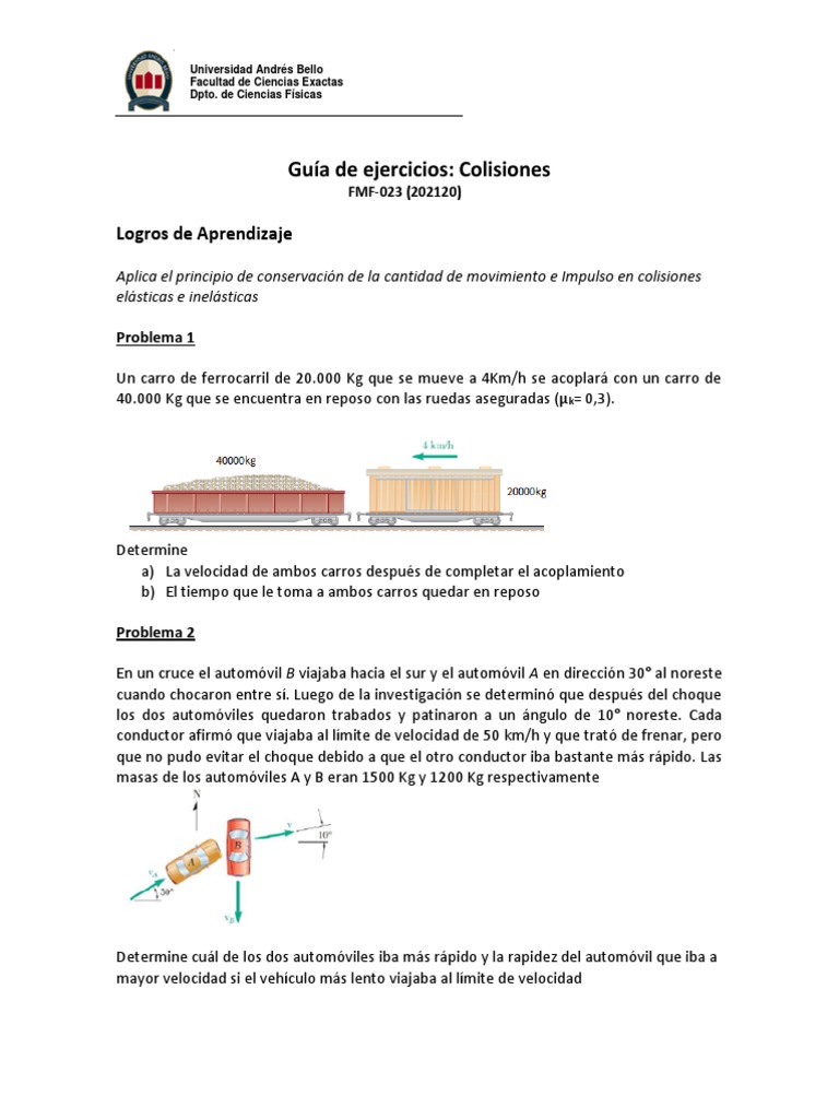 Guía de Ejercicios Colisiones FMF-023 | PDF | Masa | Velocidad