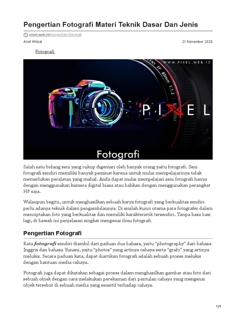 Pengertian Fotografi - Materi Teknik Dasar Dan Jenis | PDF