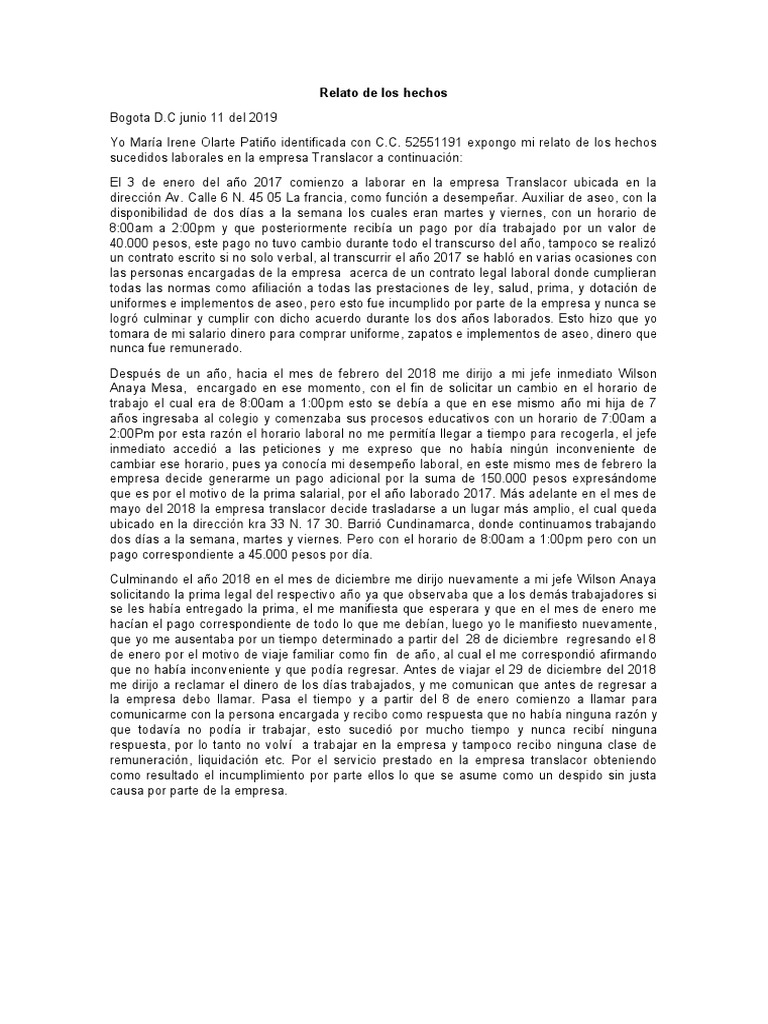 Relato de Los Hechos | PDF